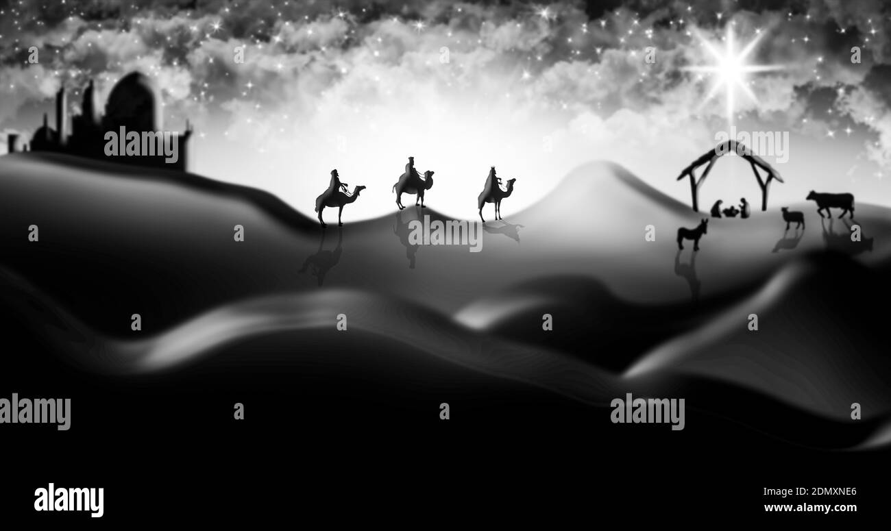 Christmas Nativity Scene Of Three Wise Men Magi Going To Meet Baby ...