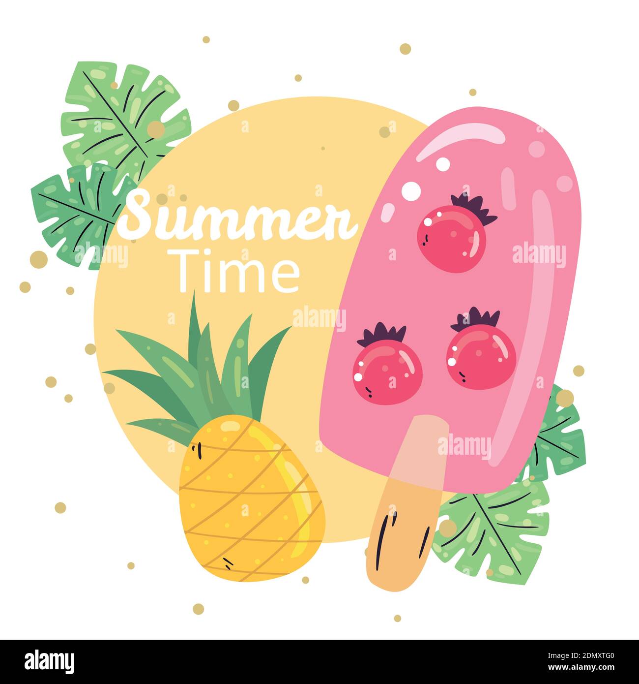 Summer time pineapple and ice cream with leaves design, vacation and ...