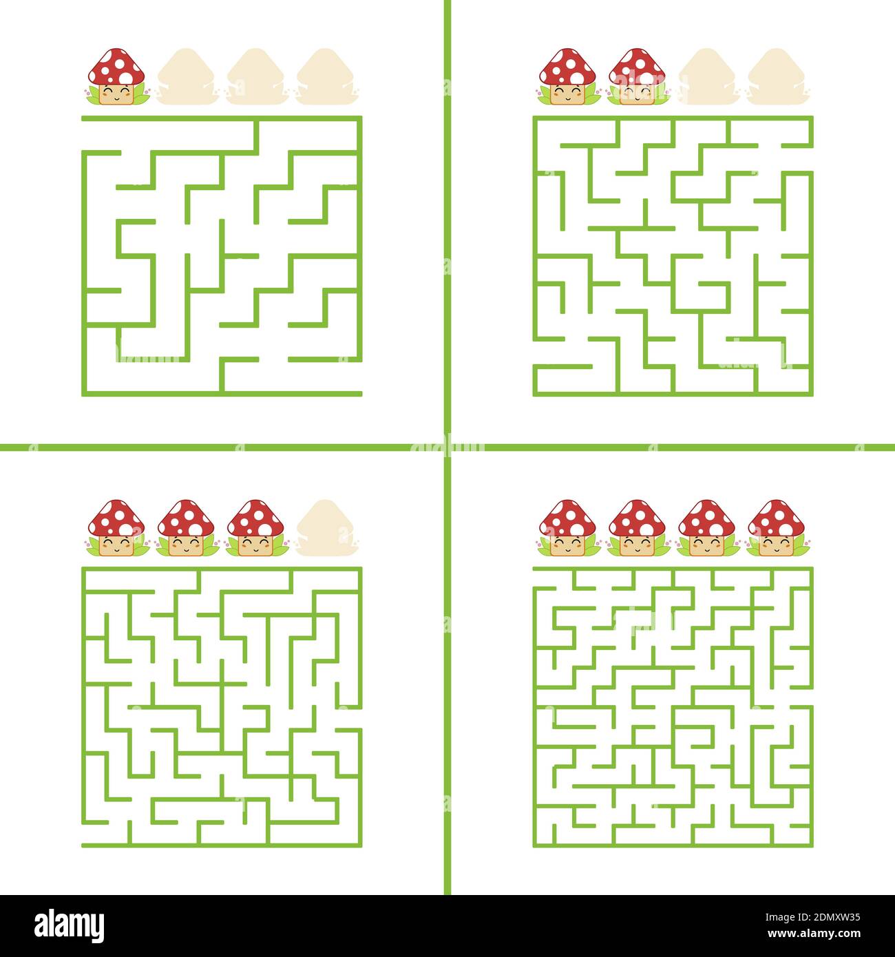 Set of colored square mazes for children. A puzzle game. Simple flat ...