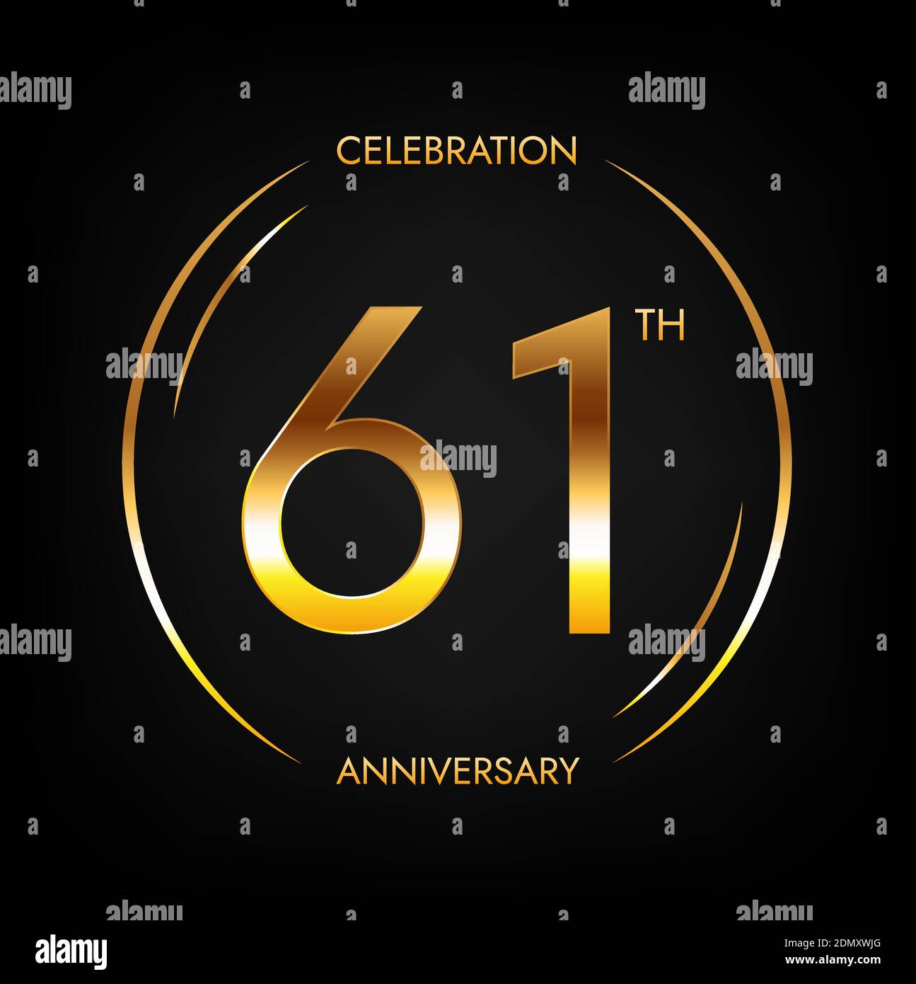 61th anniversary. Sixty-one years birthday celebration banner in bright ...