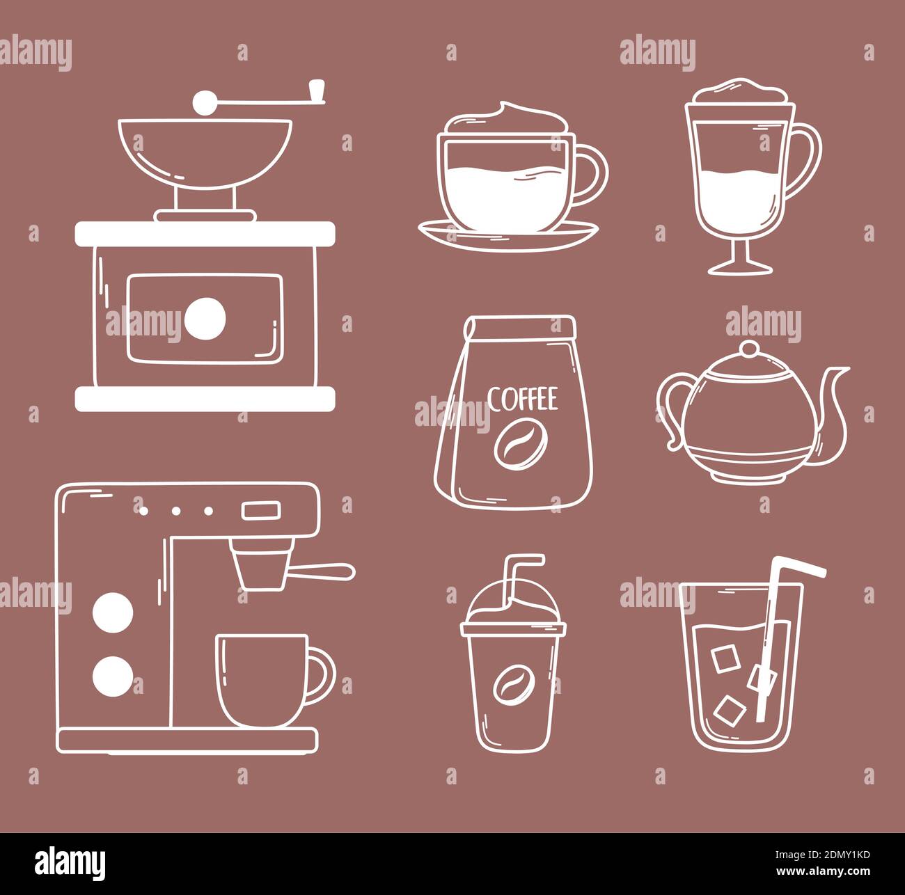 coffee manual roasting machine kettle frappe cold fresh icons line and ...