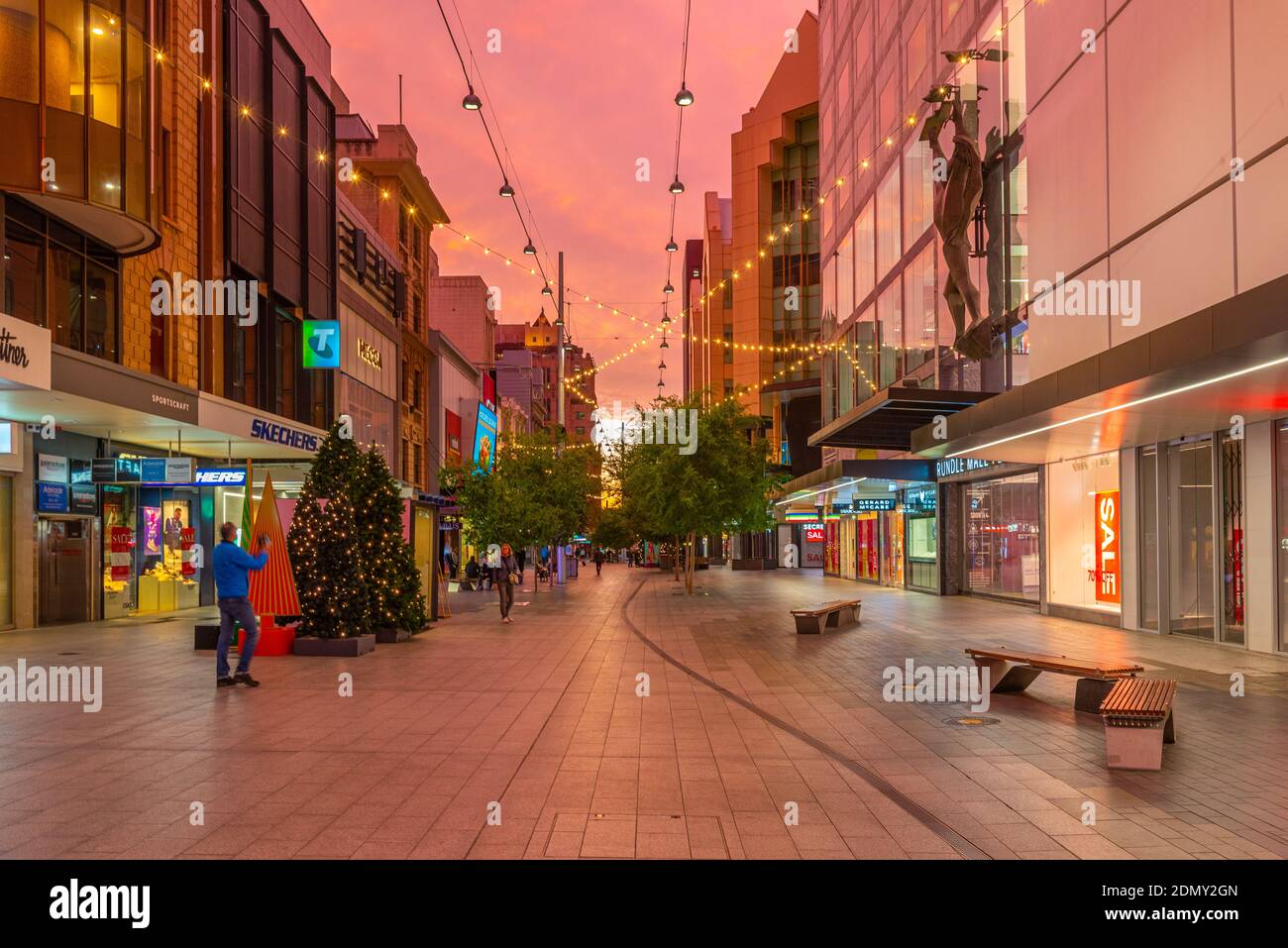 ADELAIDE, AUSTRALIA, JANUARY 5, 2020: Sunset view of a Rundle Mall ...