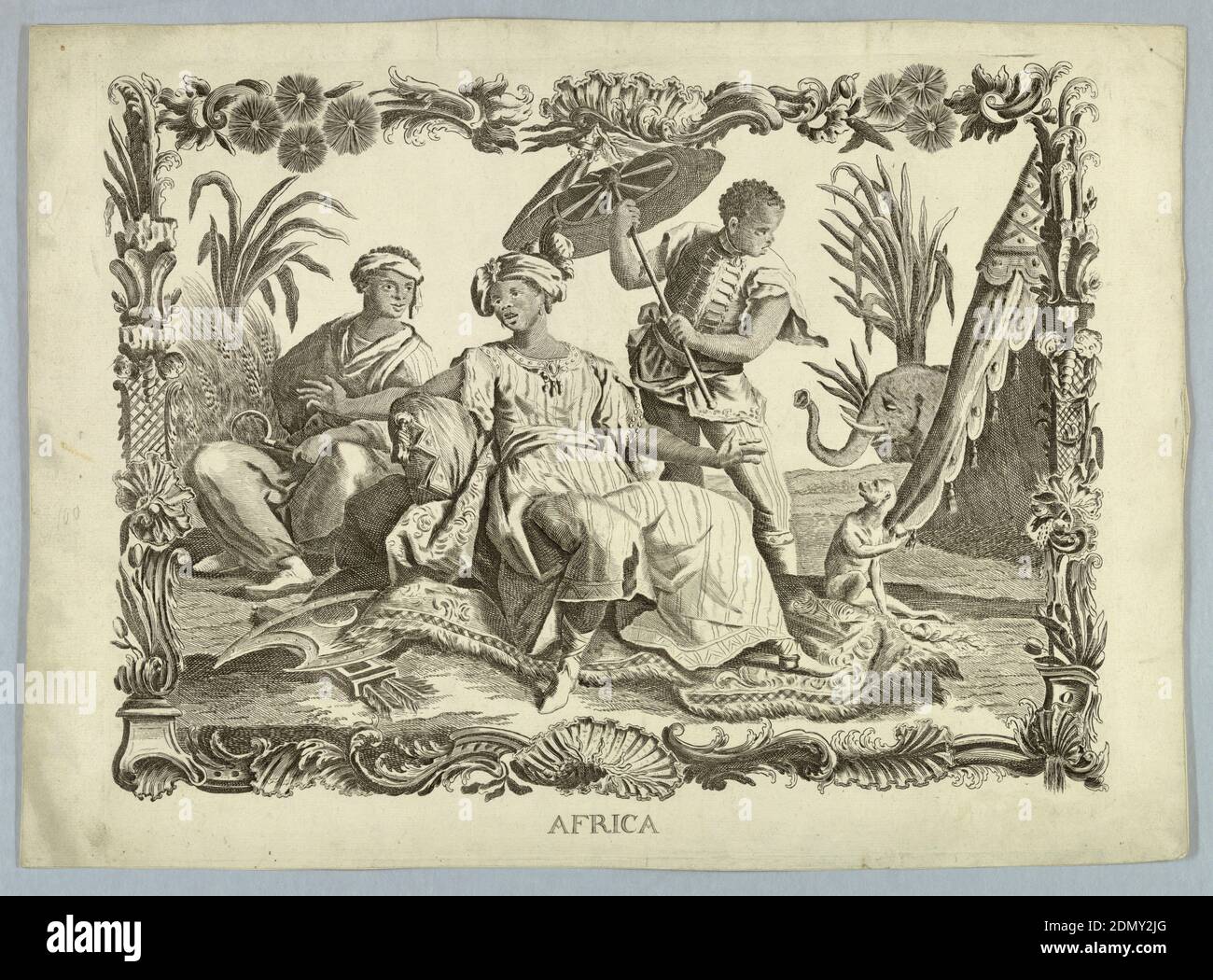 Africa, Etching on paper, mounted, A turbaned African woman is seated ...