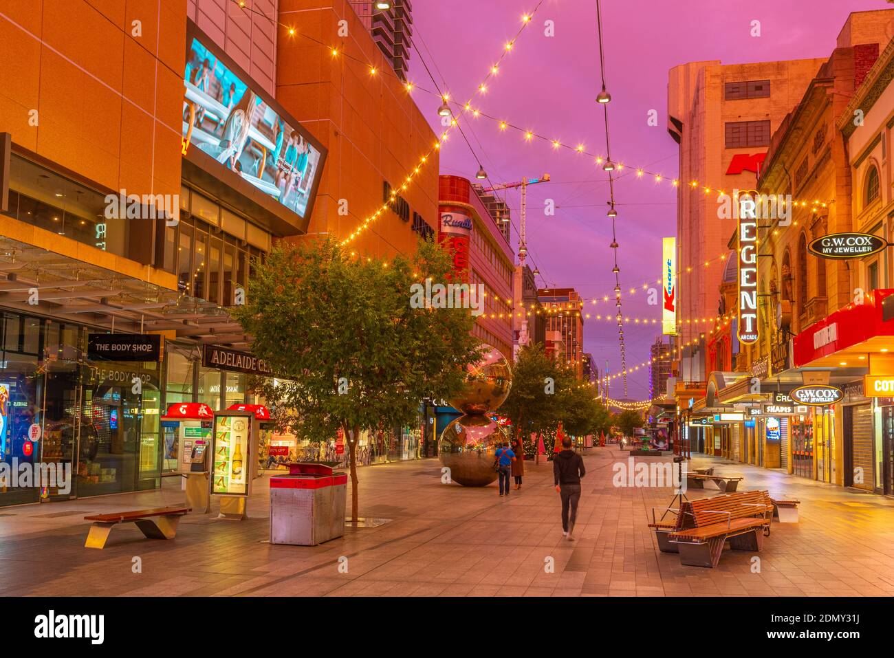 ADELAIDE, AUSTRALIA, JANUARY 5, 2020: Sunset view of a Rundle Mall ...