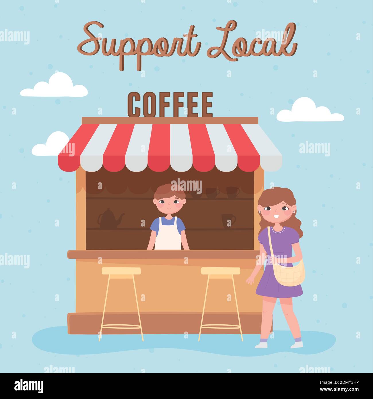 support local business, seller in coffee local shop and customer woman ...