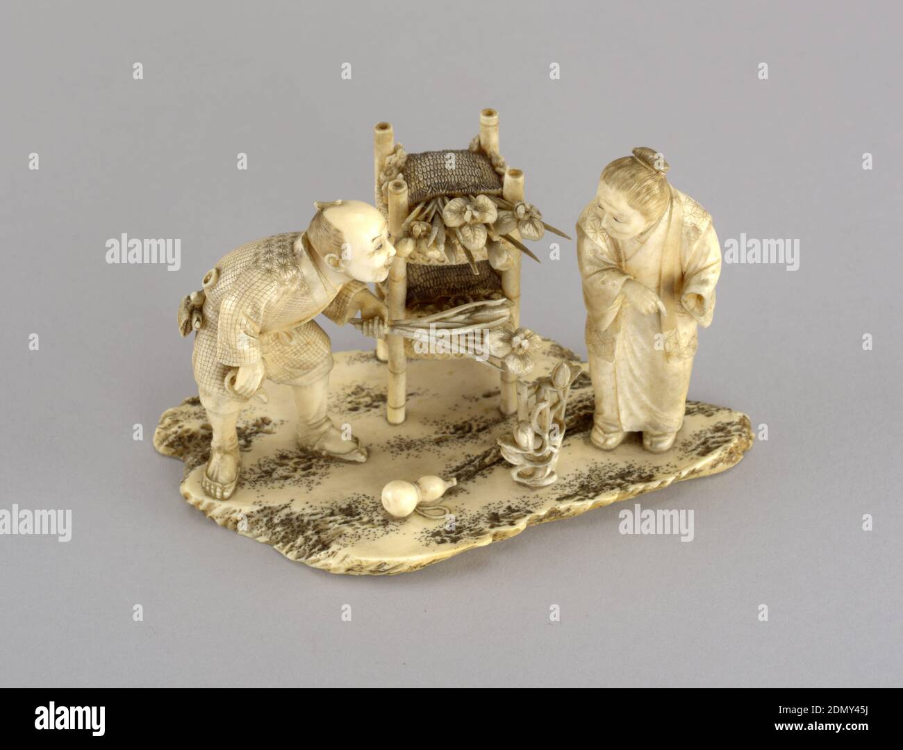 Figural group, ivory, Man and woman with flowers, 19th century ...