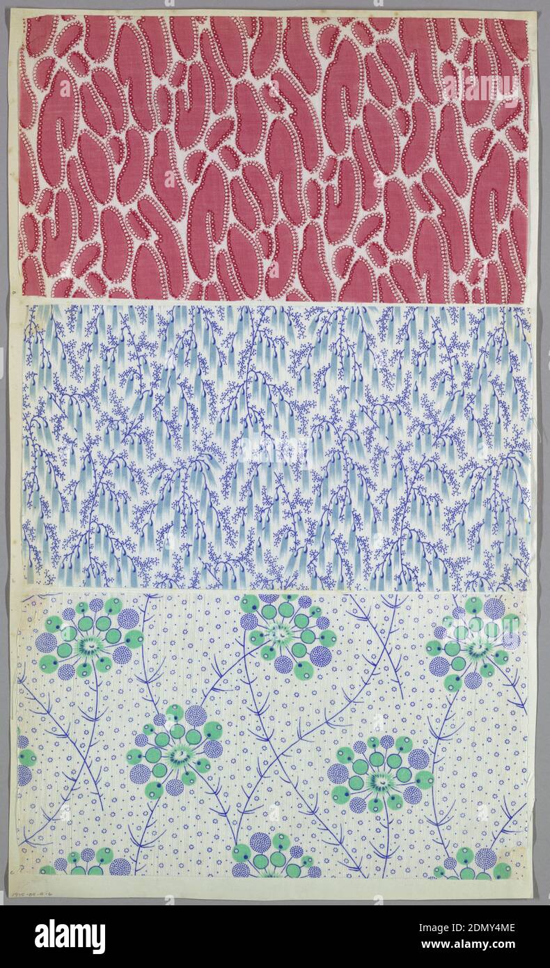 Textile, printed, One of seven pages from a printed fabric sample book ...