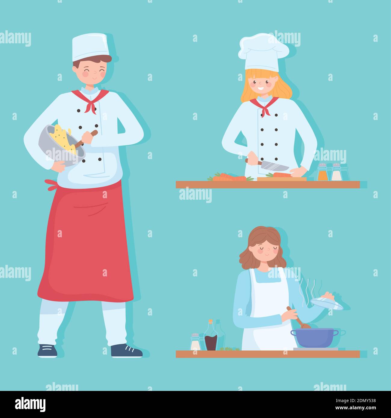 people cooking at home, restaurant kitchen chefs cartoon character ...
