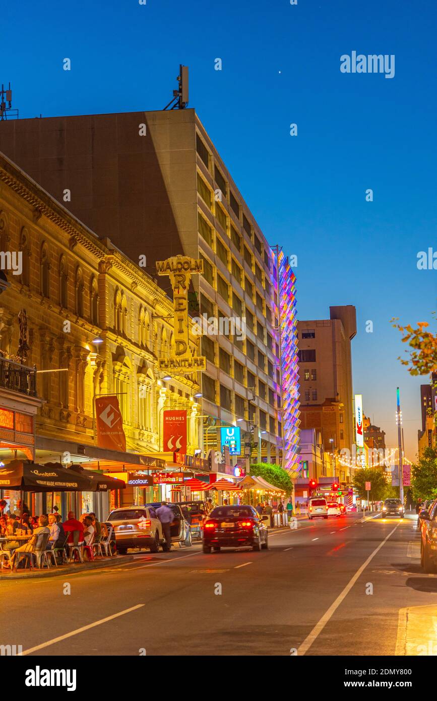 ADELAIDE, AUSTRALIA, JANUARY 6, 2020: nightlife at street of Adelaide ...