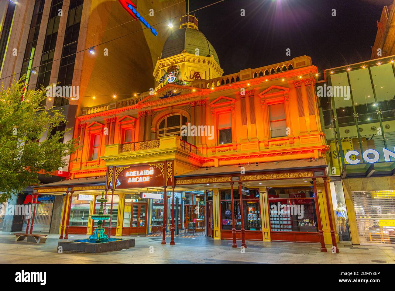ADELAIDE, AUSTRALIA, JANUARY 6, 2020: Sunset view of Adelaide arcade ...
