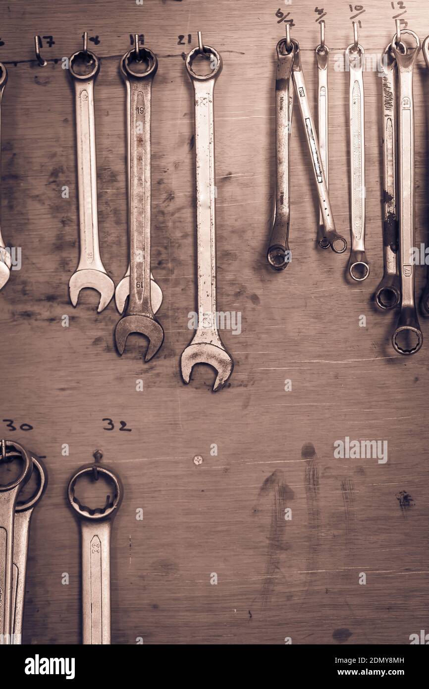 Group of wrenches on wood hi-res stock photography and images - Alamy