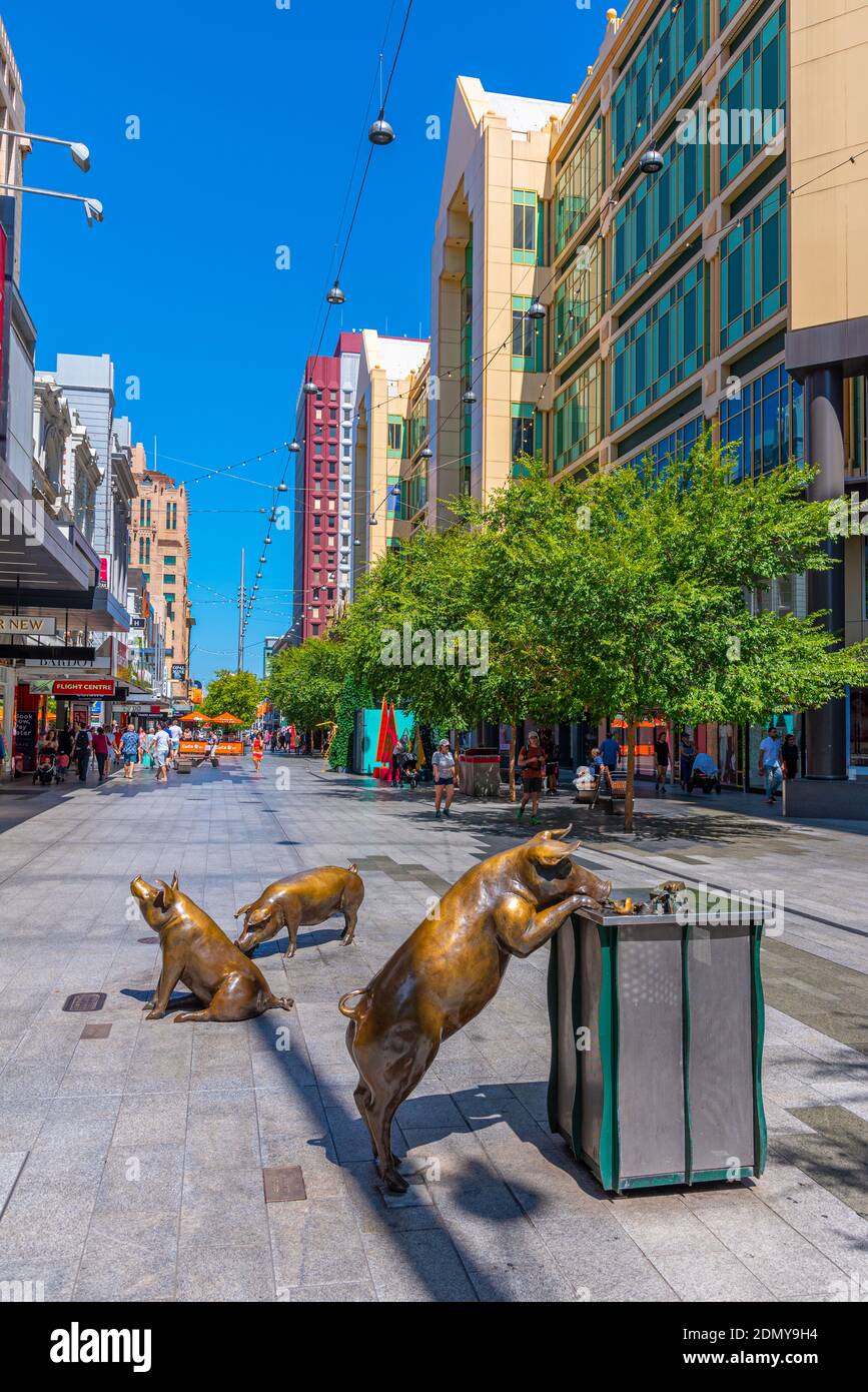 ADELAIDE, AUSTRALIA, JANUARY 7, 2020: A day out Statue at Rundle Mall ...
