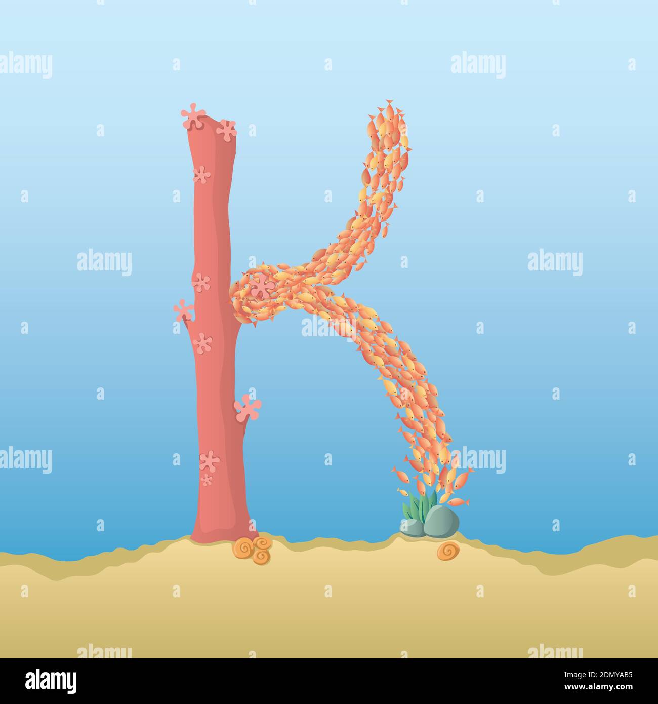 Marine alphabet. Illustration of a letter K under water Stock Vector ...