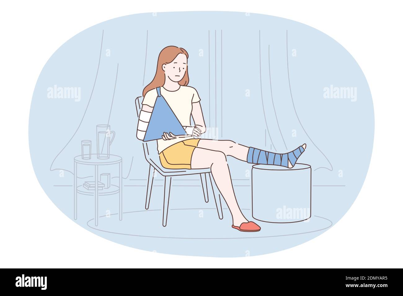 Suffering from pain in muscles, joints, injuries concept. Young unhappy ...