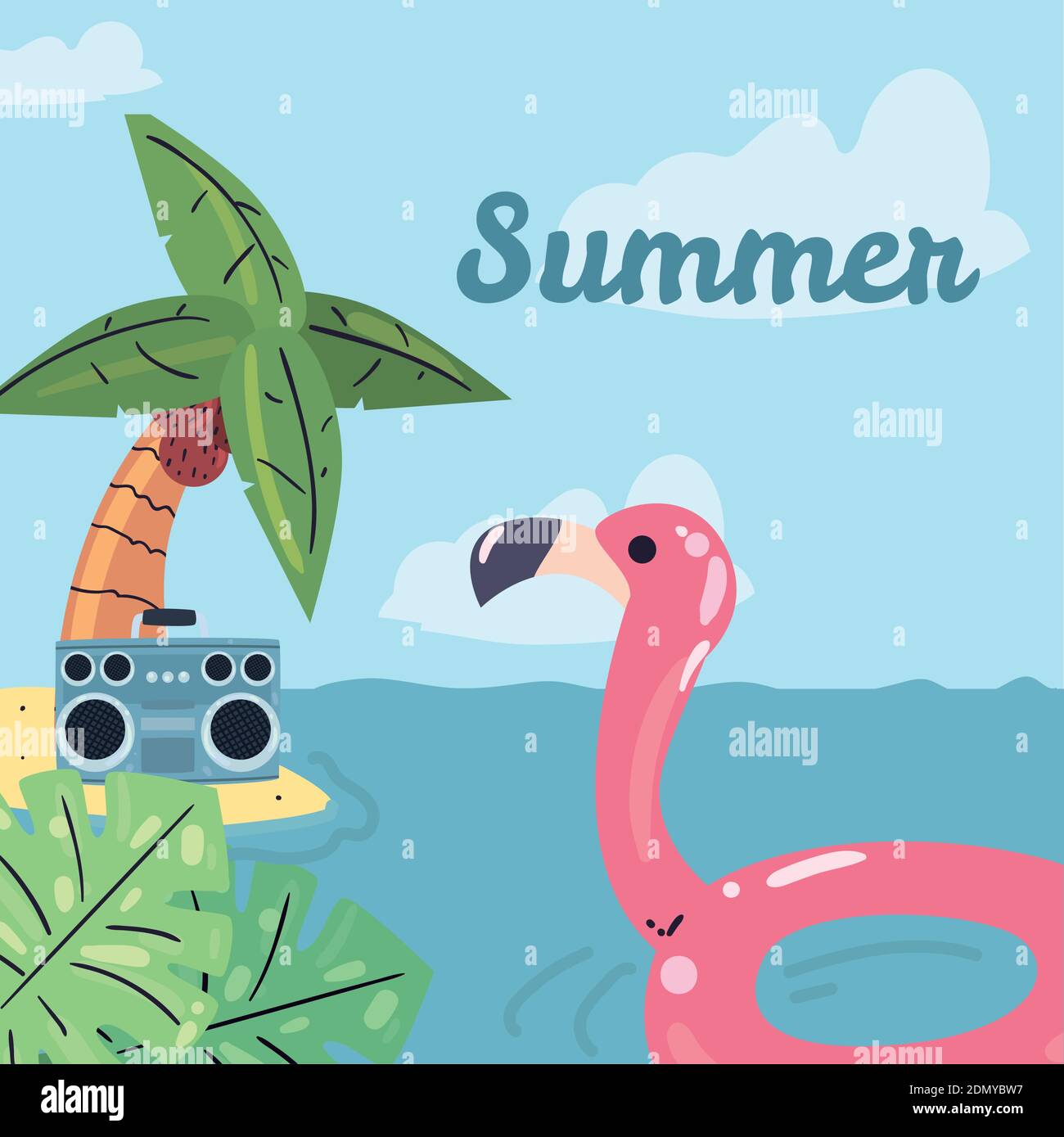 Summer flamingo float at sea and beach design, vacation and tropical ...
