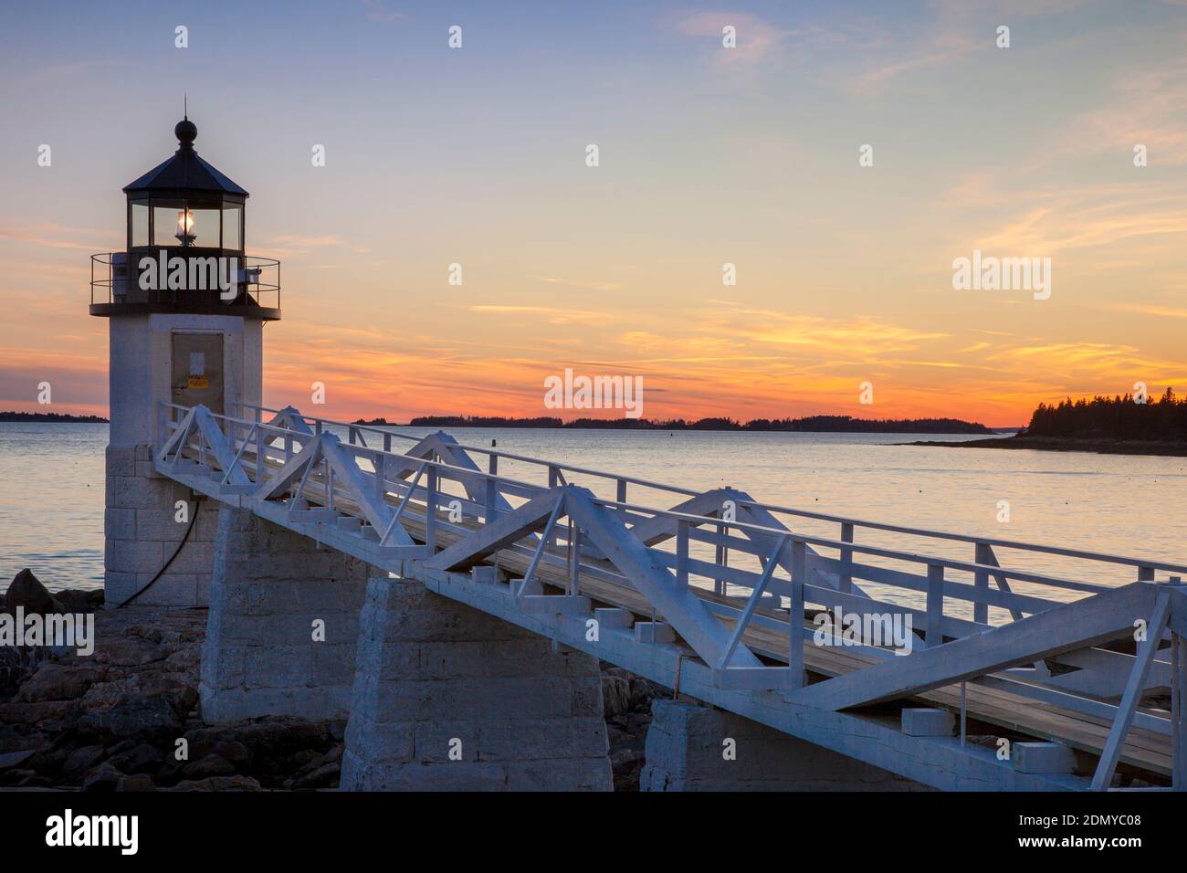 Sunset over Marshall Point Lighthouse near Port Clyde, Maine, USA Stock ...