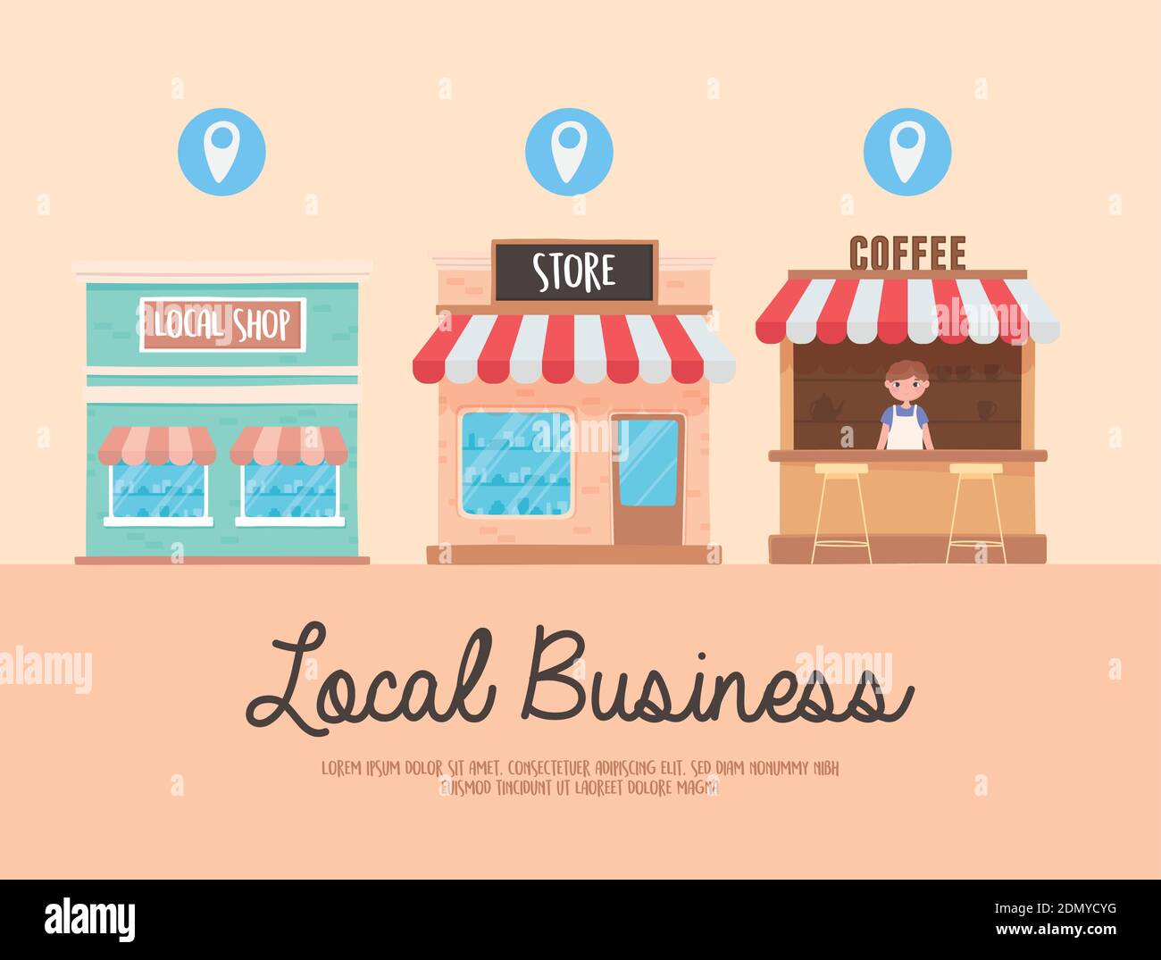 support local business, promote shopping in small local stores vector ...