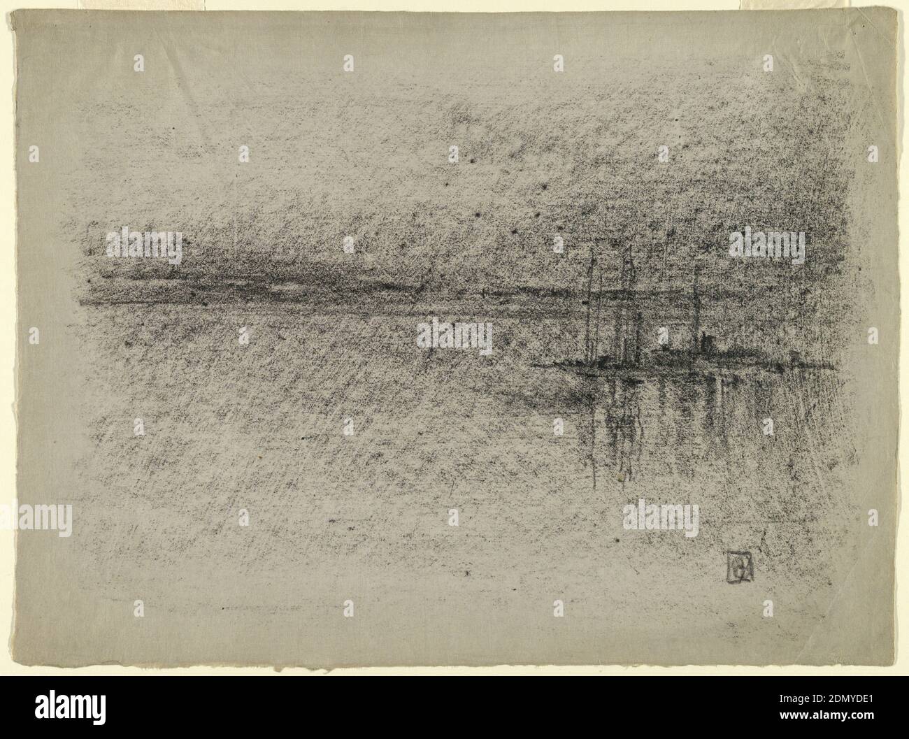 Landscape, Leon Dabo, American, 1868–1960, Charcoal on gray laid paper ...