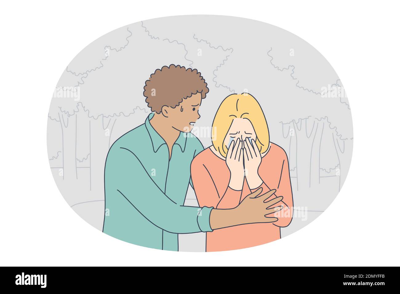 Grief, sadness, Depression concept. Young unhappy girl cartoon ...