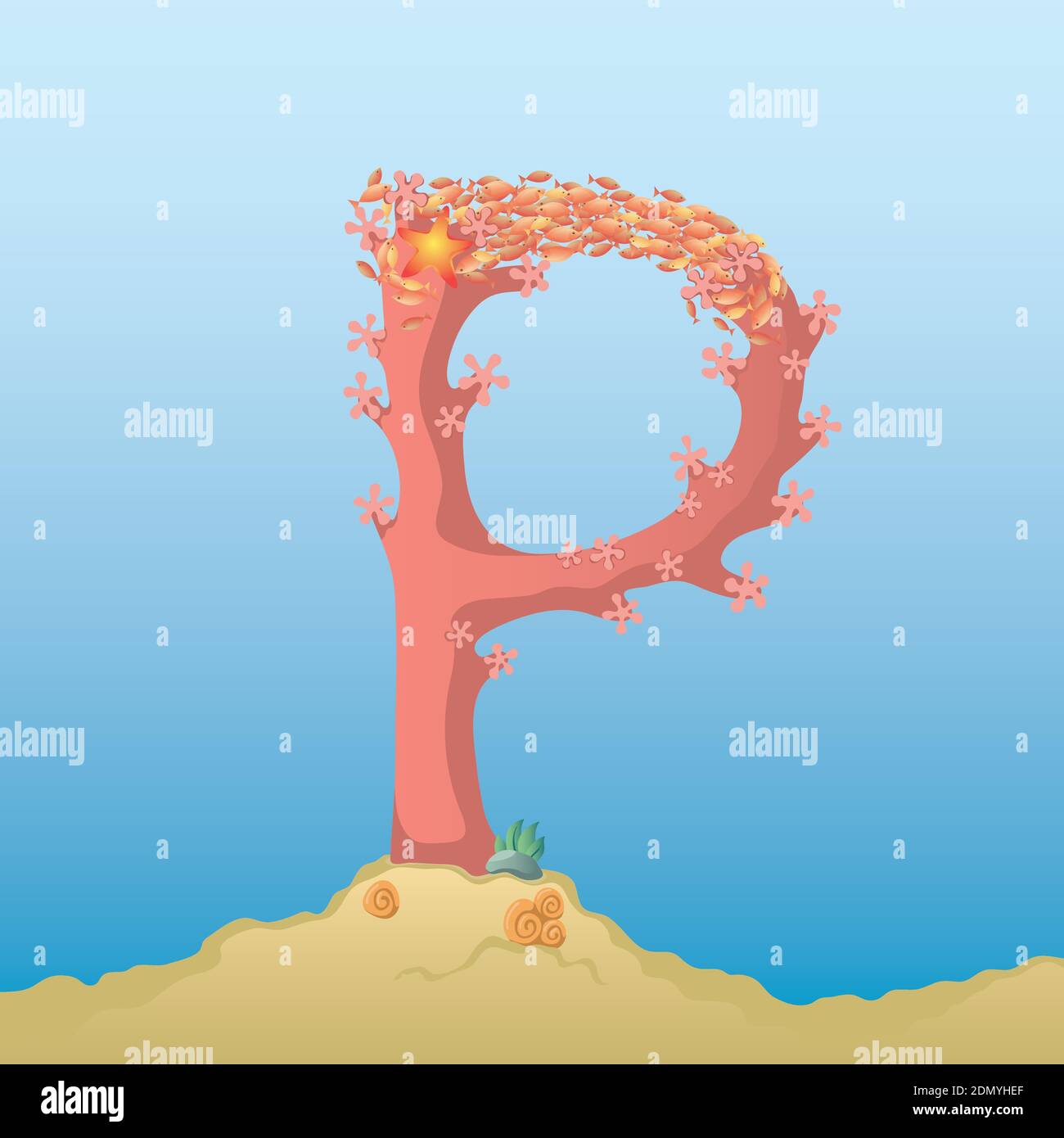 Marine alphabet. Illustration of a letter P under water Stock Vector ...