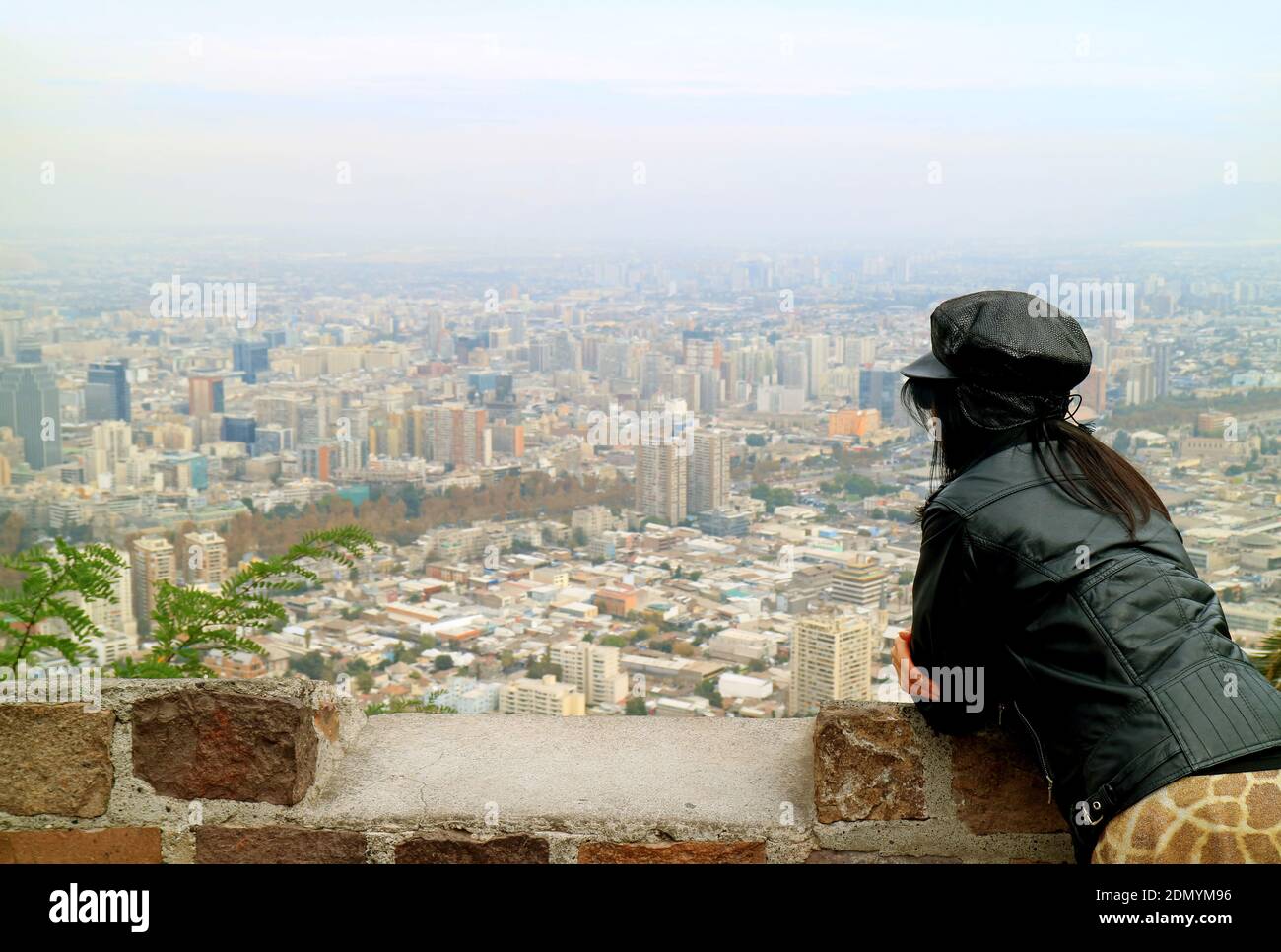 Side View Of Woman Wearing Leather Jacket Looking At Cityscape Stock ...