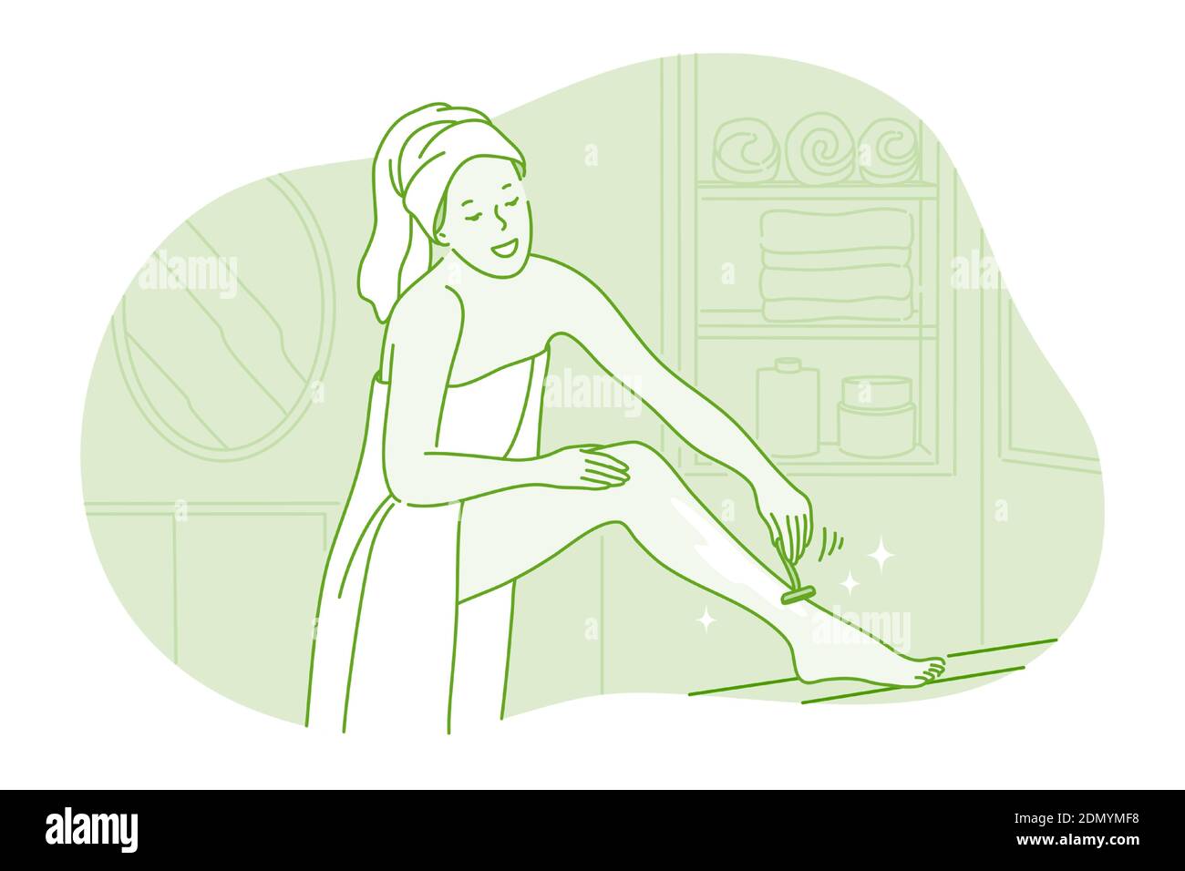 Beauty procedure, cosmetics, home skincare concept. Young smiling woman ...