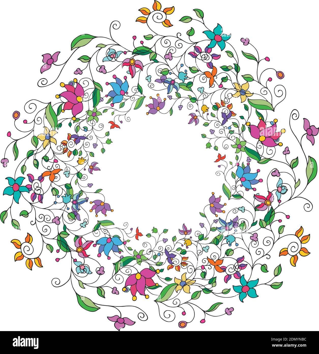 Round frame of colorful flowers on white background Stock Vector Image ...
