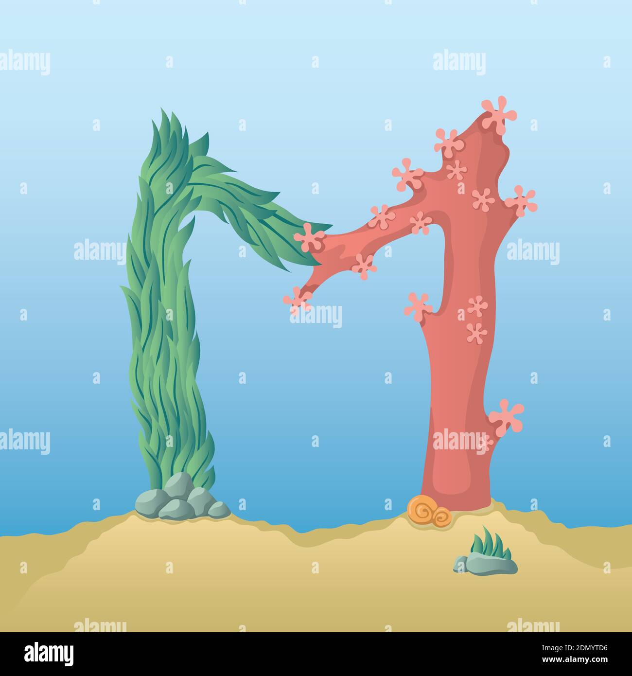 Marine alphabet. Illustration of a letter M under water Stock Vector ...