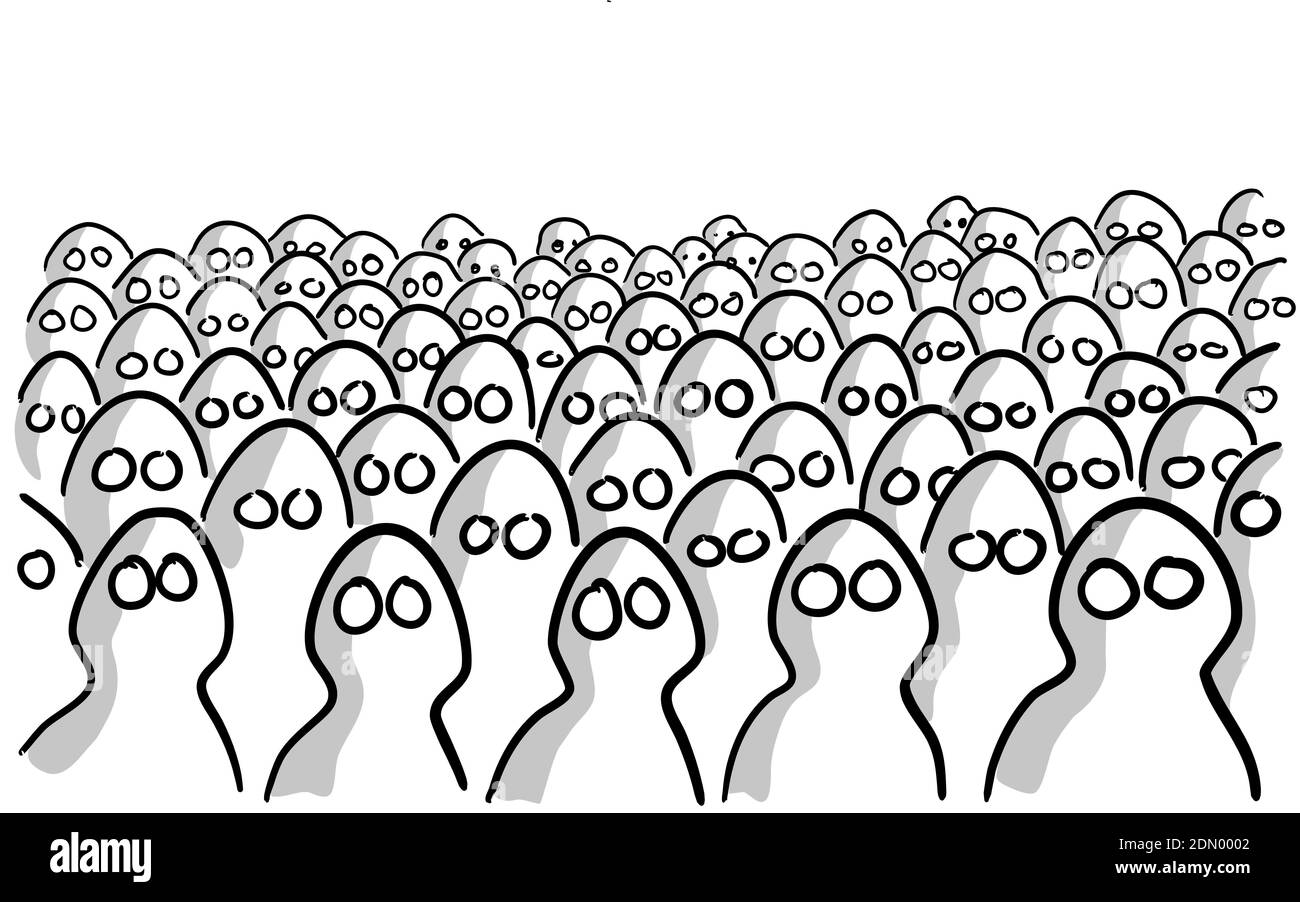 Big crowd of anonymous people is standing. Direct look. Spooky vector ...