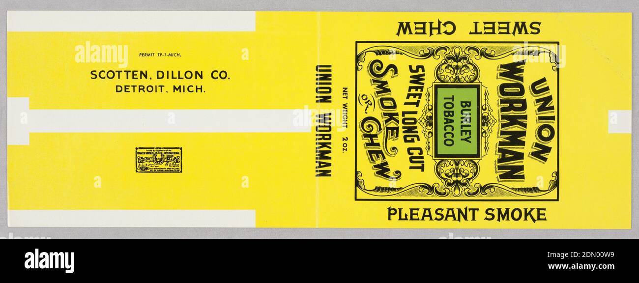 tobacco label, Scotten-Dillon Co., Color lithograph, Detroit, Michigan ...