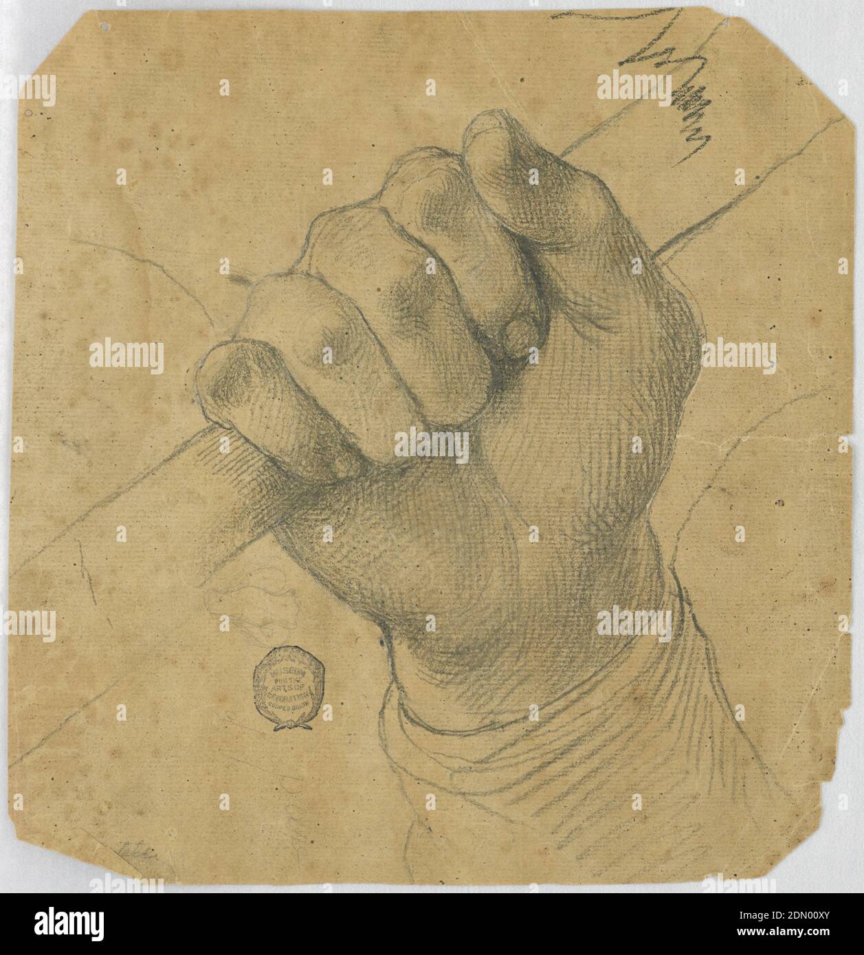 Study: A man's hand holding a stick, Chalk on brown paper, Vertical ...