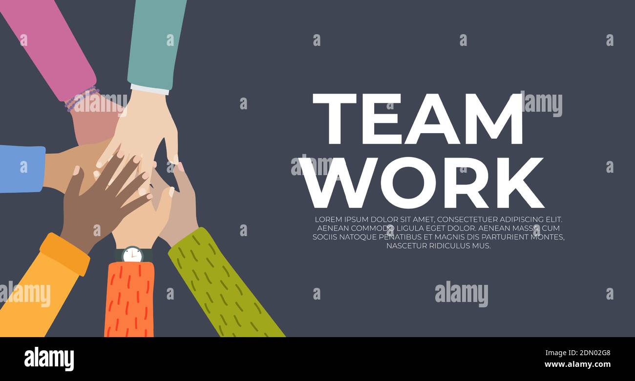 Team Work. People community integration concept with raised human hands ...