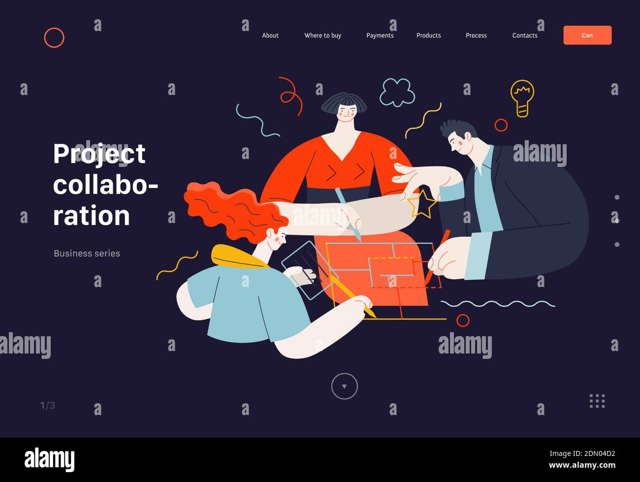 Business topics - project collaboration, web template. Flat style ...
