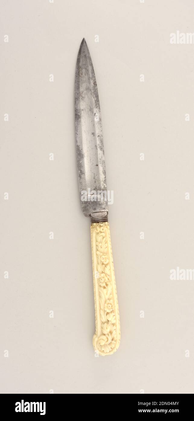 Knife, steel, ivory, Leaf-shaped blade, slightly hollow in the centre ...