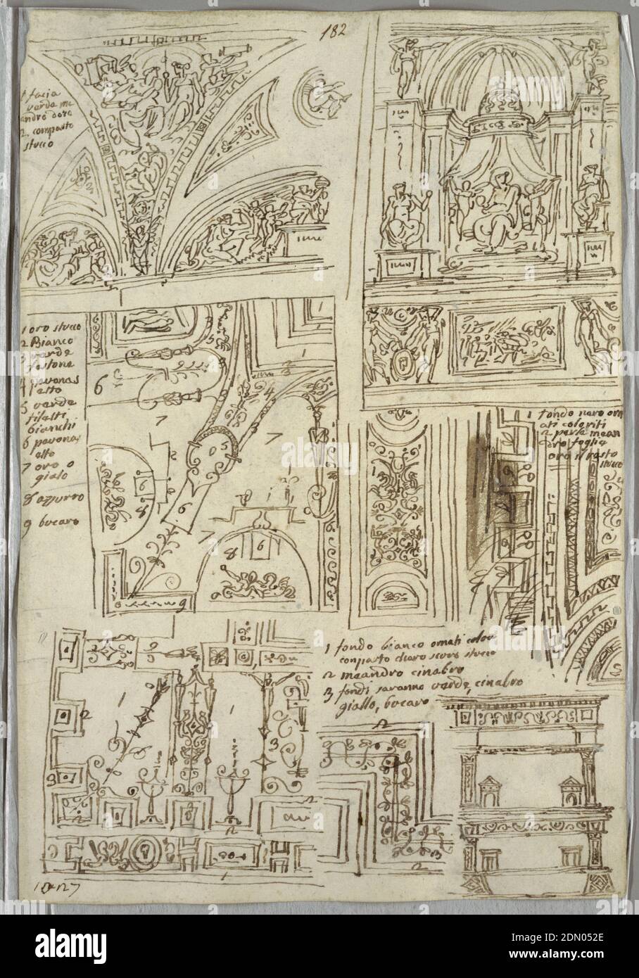 Five Studies of Ceiling with Grotesques; Madonna, Felice Giani, Italian ...