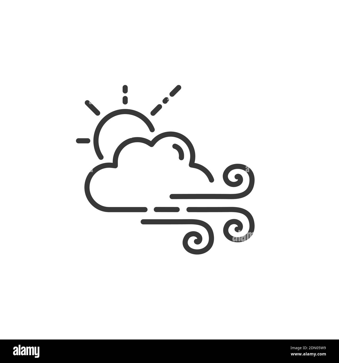Strong wind, sun and cloud thin line icon. Isolated outline weather ...