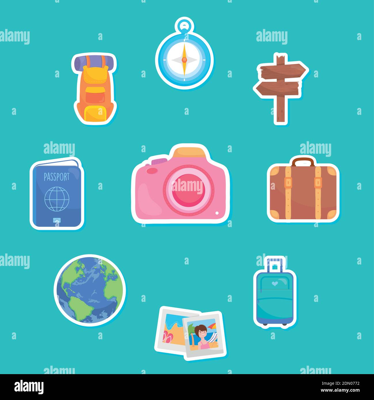 travel camera and icon set design, trip tourism and journey theme ...