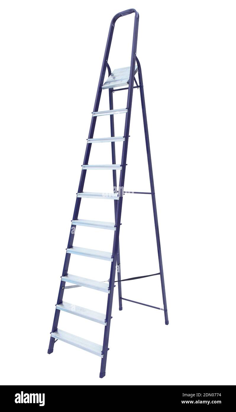 Aluminum metal step-ladder isolated white background Stock Photo - Alamy