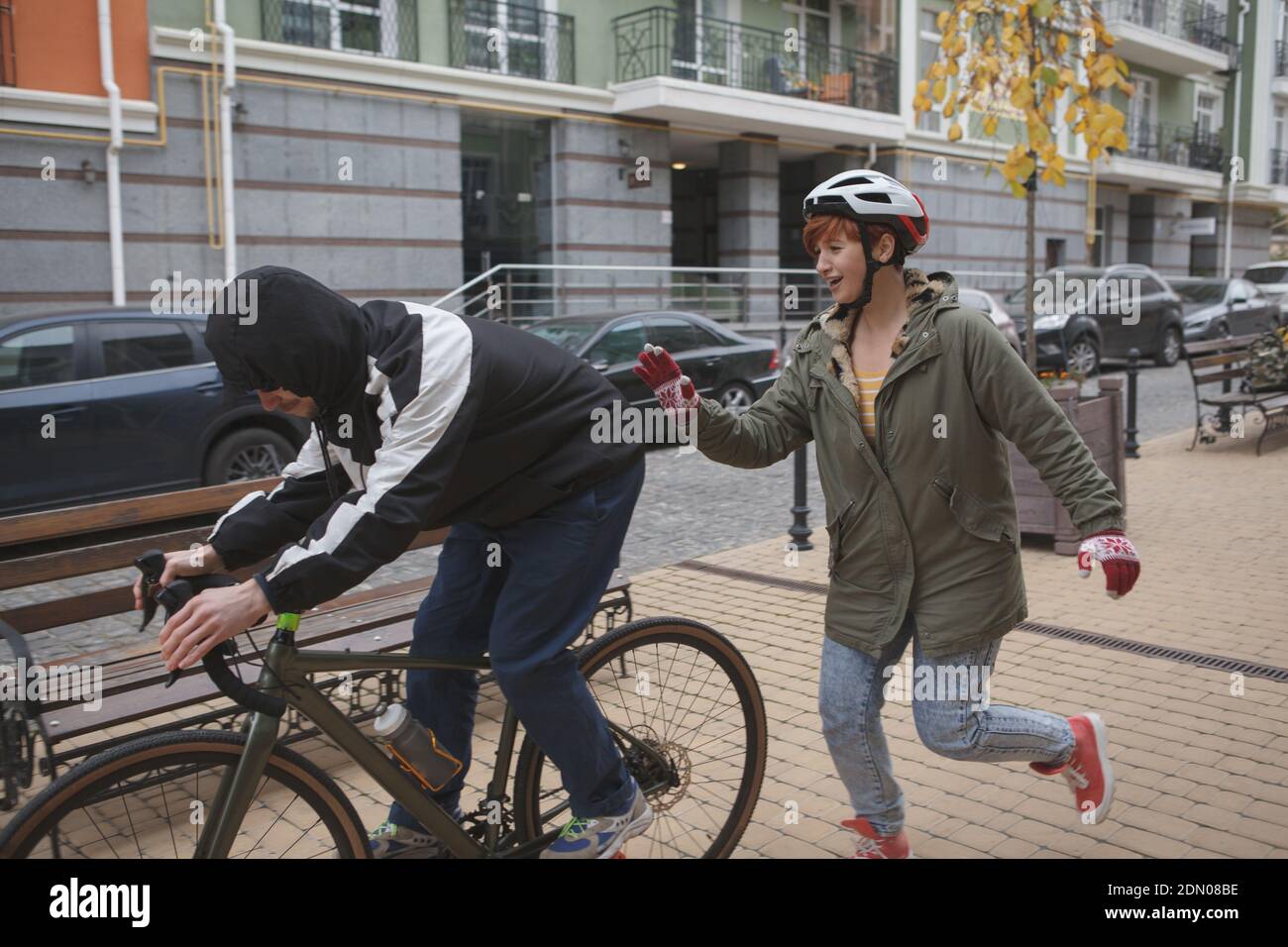 Woman running scared city hi-res stock photography and images - Alamy