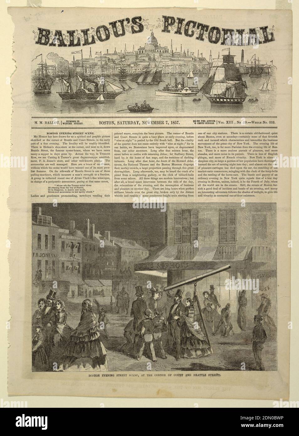 Boston Evening Street Scene, at the Corner of Court and Brattle Streets ...