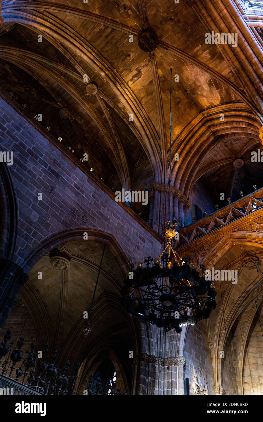 Old medieval spanish catholic church with rooftop in Barcelona Stock ...