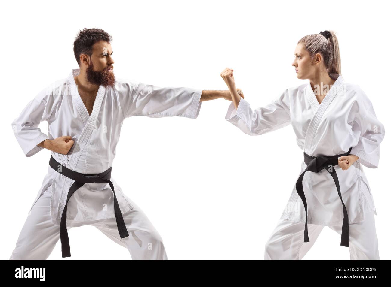 Man and woman practicing karate isolated on white background Stock ...