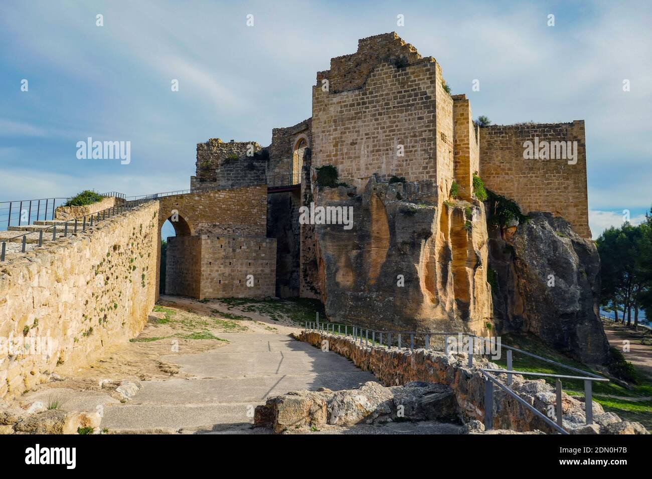 The 13th century castle built on a rock above the small town of Montesa ...