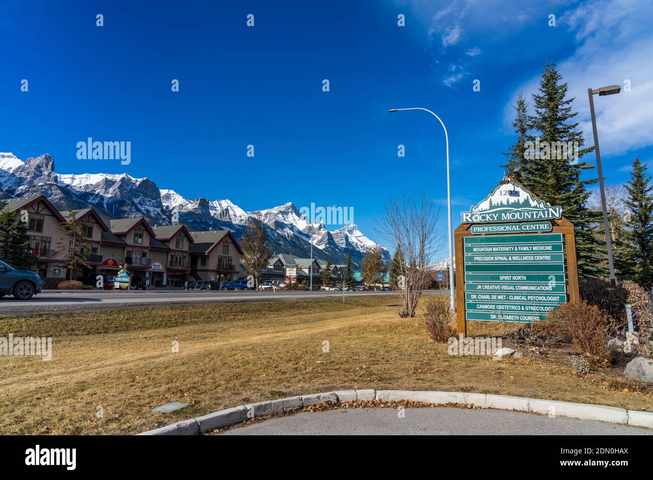 Town of Canmore Street view in late fall to early winter season Stock ...
