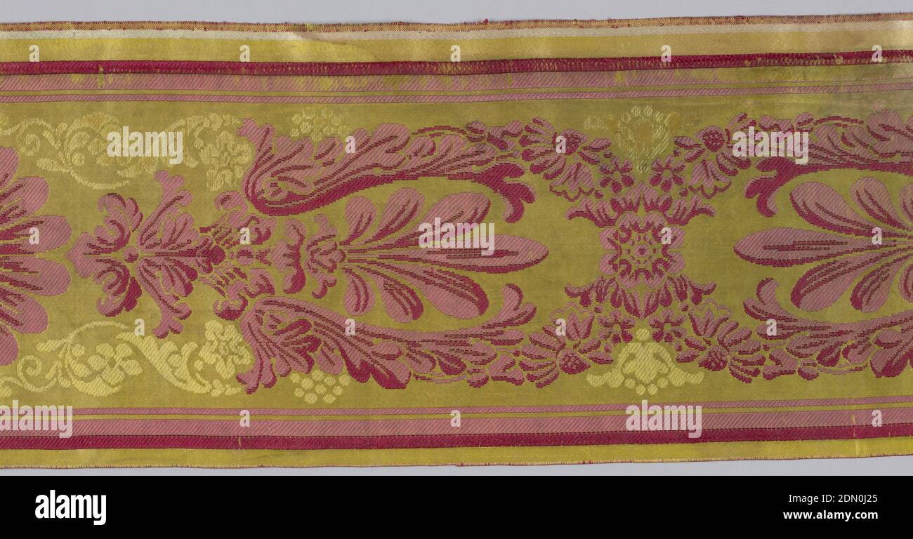 Textile, Medium: silk, Gold-colored border with Empire design in red ...