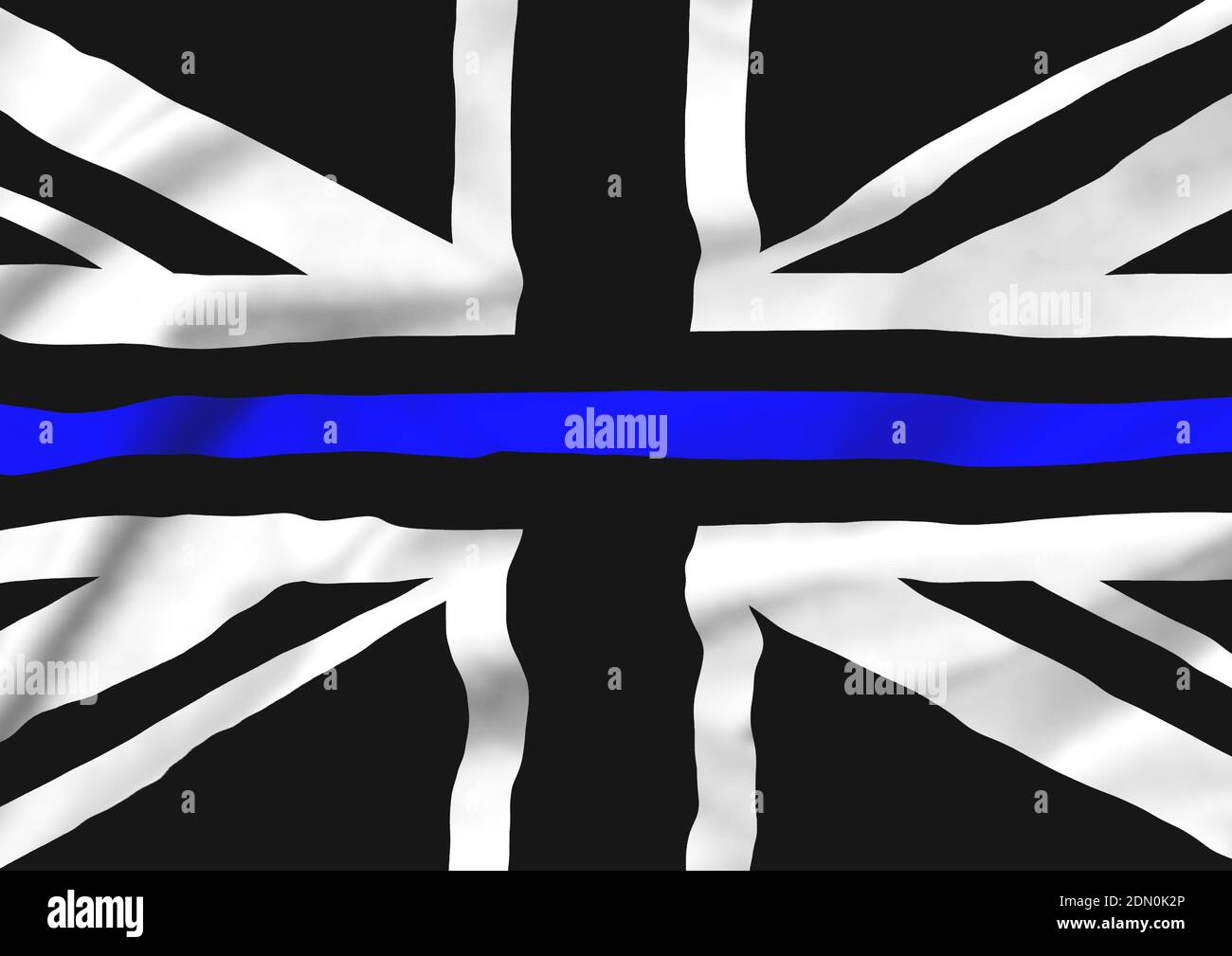 A black, white and blue waving Union Jack Flag in memorial of Police ...