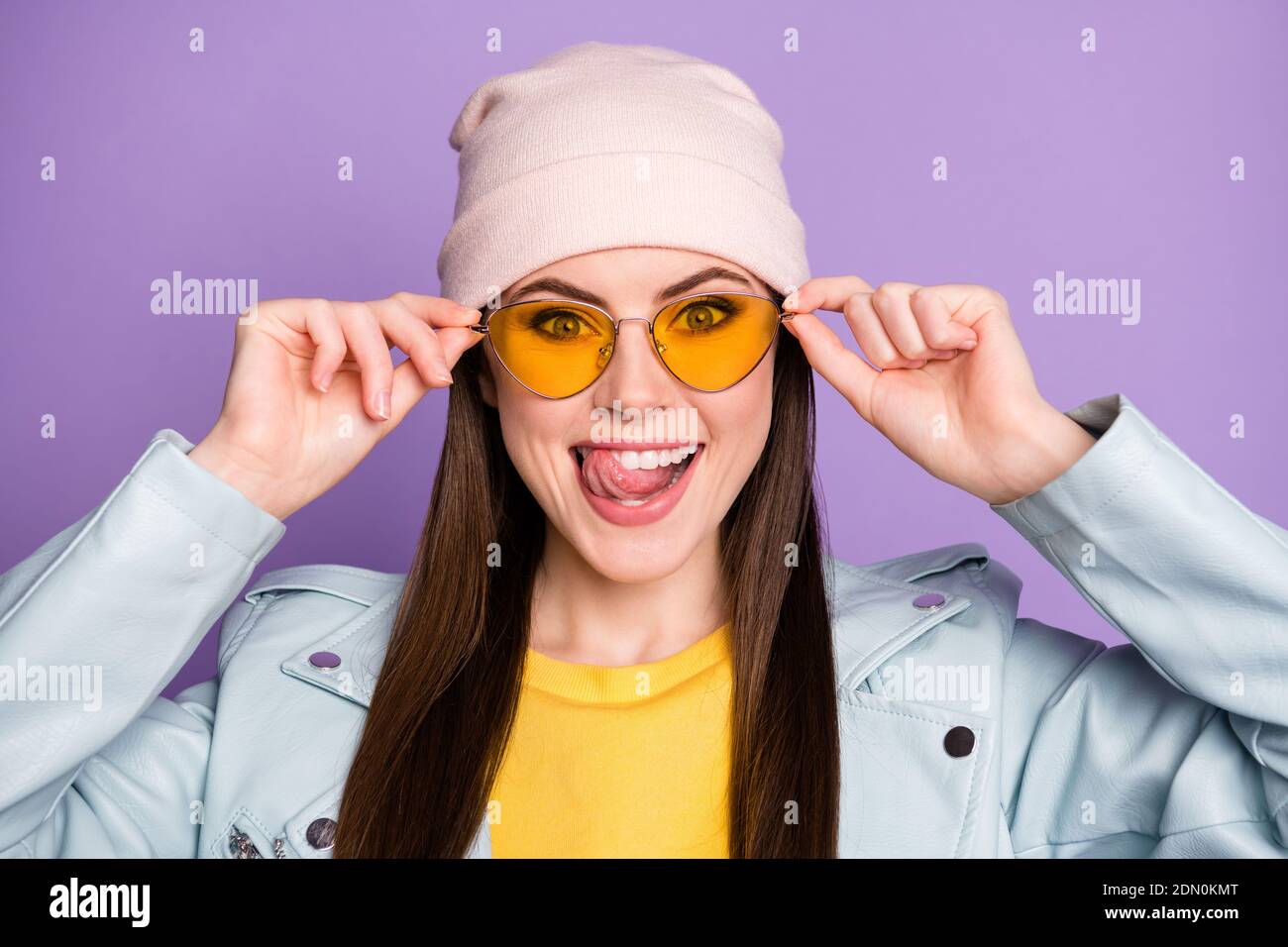Portrait Of Positive Cheerful Youth Girl Imagine Yummy Sweet Dessert