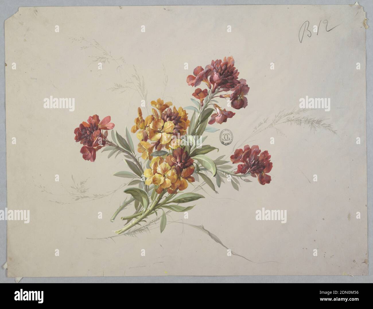 Design for Wallpaper and Textile: Flowers, Brush and gouache on cream ...