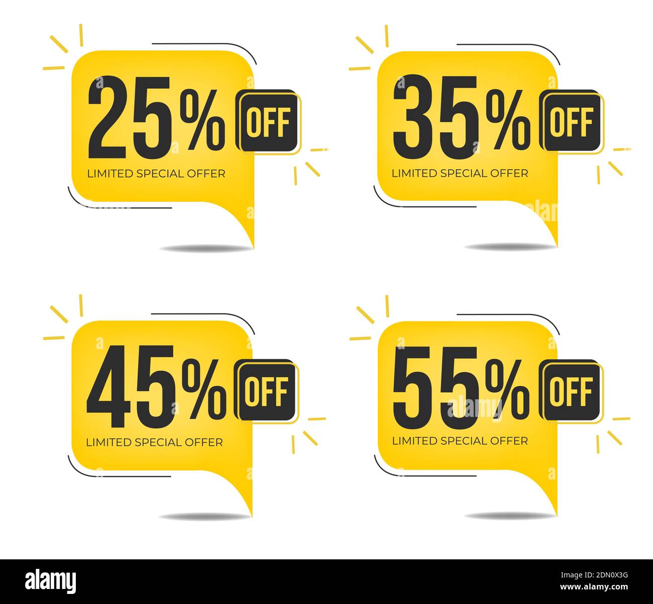 25, 35, 45 and 55 percent off. Set of tag discounts. Banner with four ...