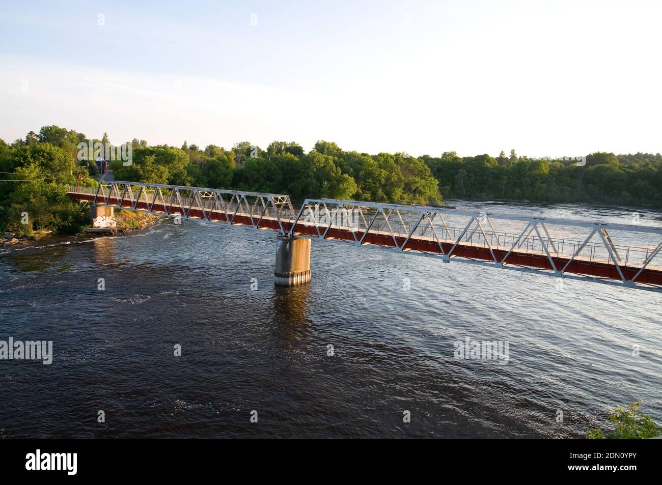 Red Pedestrian Bridge over a River in Gatineau Quebec Horizontal Stock ...